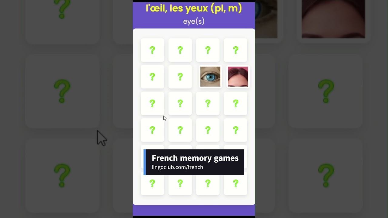 French for Beginners – Memory Game – Head and Face Vocabulary