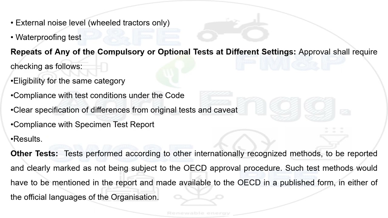 Procedure of testing and standard code for testing of tractor performance
