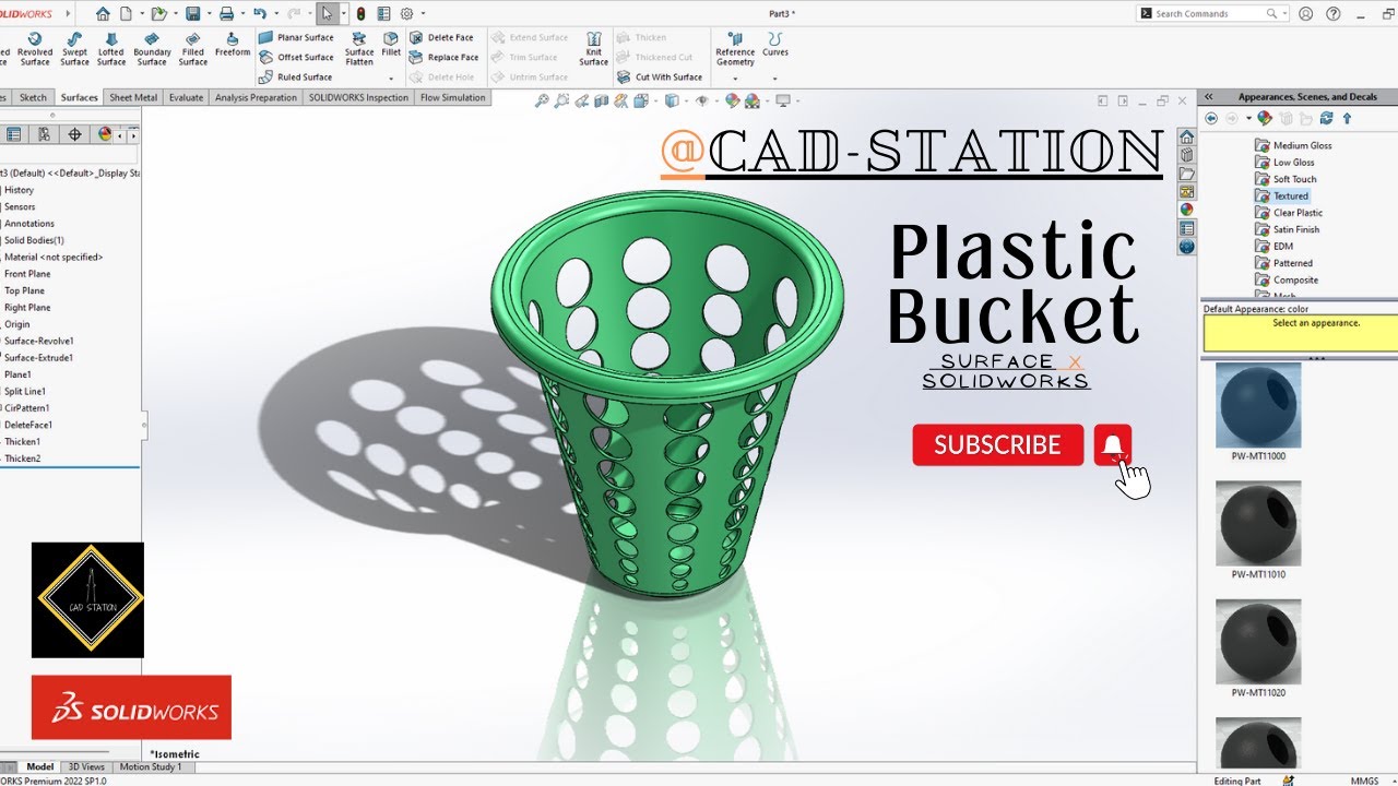 SolidWorks Plastic Bucket Tutorial || Surface Modeling
