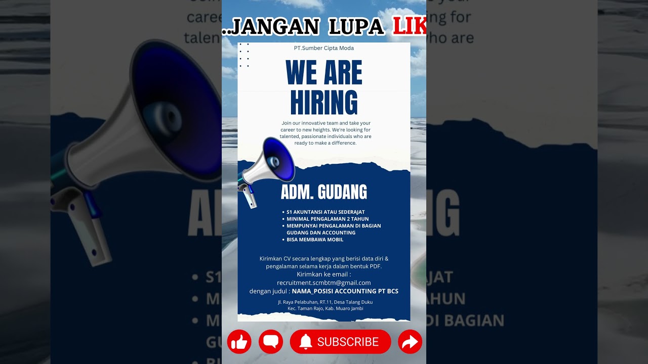 LOWONGAN KERJA TERBARU DI PT Sumber Cipta Moda #loker #lowongankerja #kerja