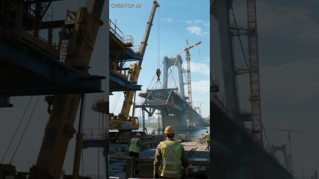 scary, construction workers almost got hurt😱 #bridge #construction #fail #shorts