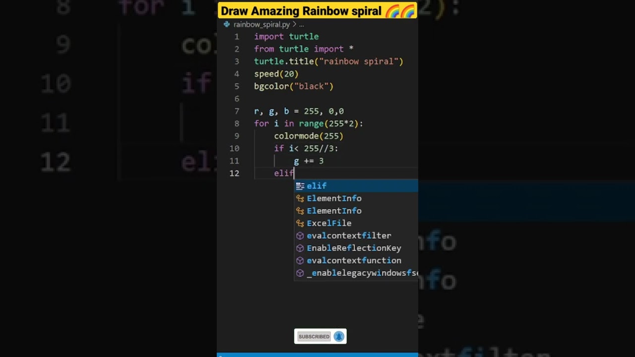 Draw an Amazing Rainbow  spiral || Python Turtle Graphics || #shorts #python #programming