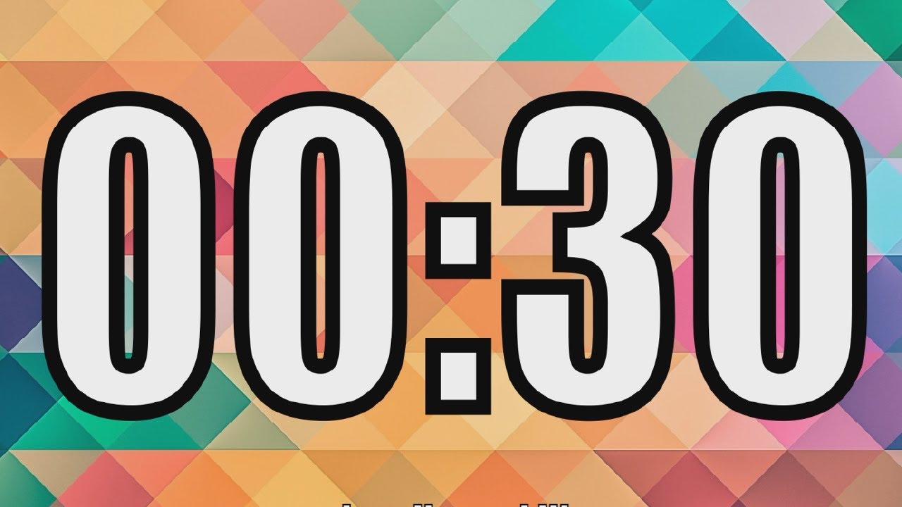 30 seconds timer with Colorful background. 30 seconds countdown with alarm sound at the end