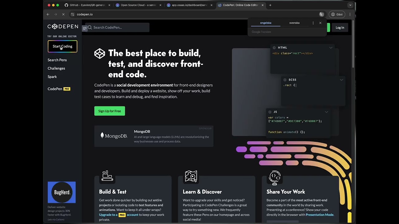 Eyevinn OSC | Show QR code on website based on open source on GitHub