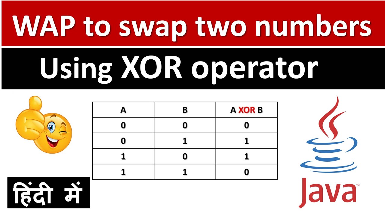 swap two numbers using bitwise xor operator | java programming