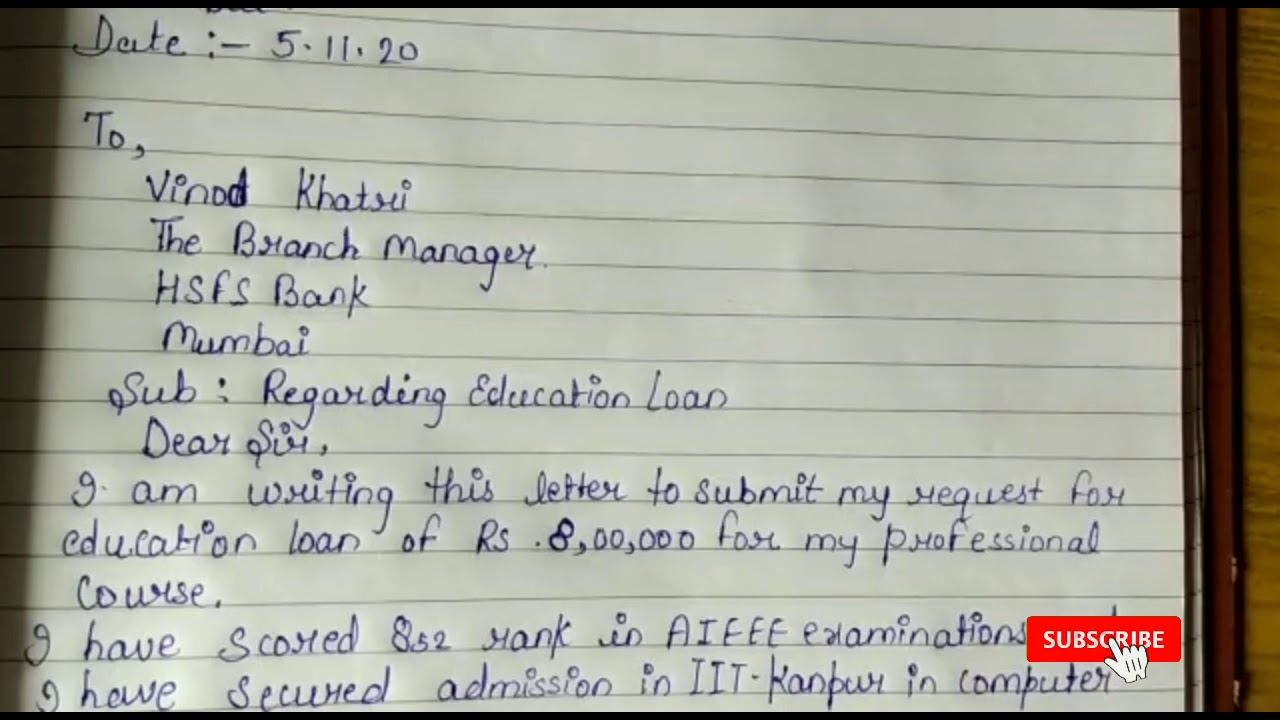 Education loan Letter format for all students in english