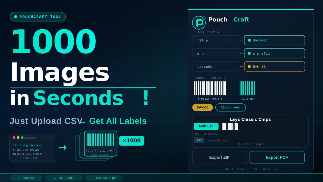 How I Export 1000 Barcode Images from a CSV in Seconds — PouchCraft Bulk Label Tool