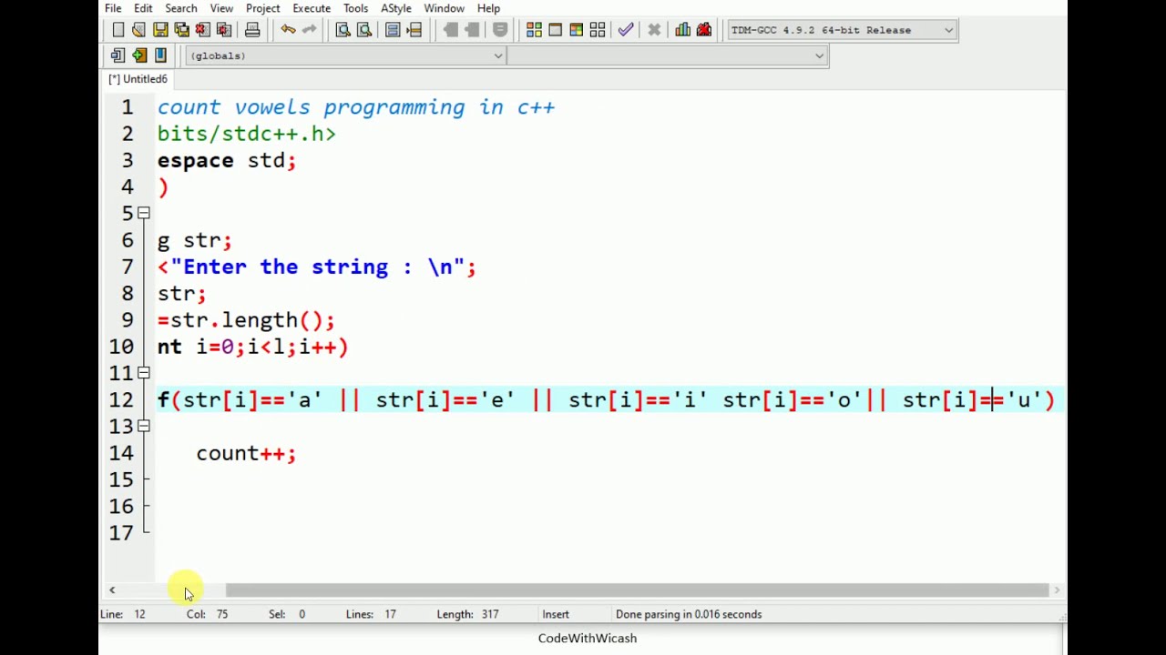 #string vowel count programming in c++