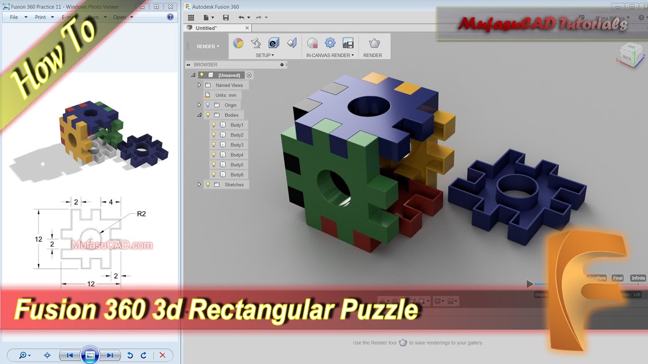 Fusion 360 3D Rectangular Puzzle Tutorial Beginner Practice 11