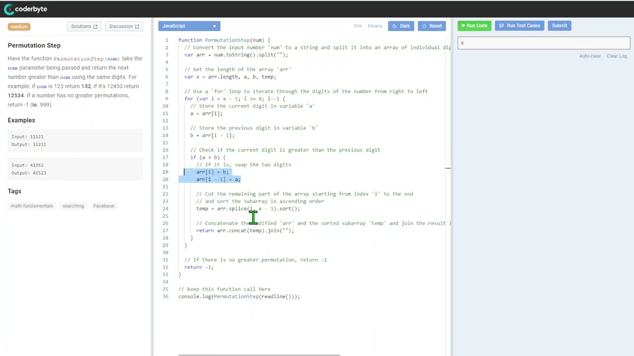 Permutation Step - Interview assessment Coderbyte - Code challenge - Solution Source Code Answers
