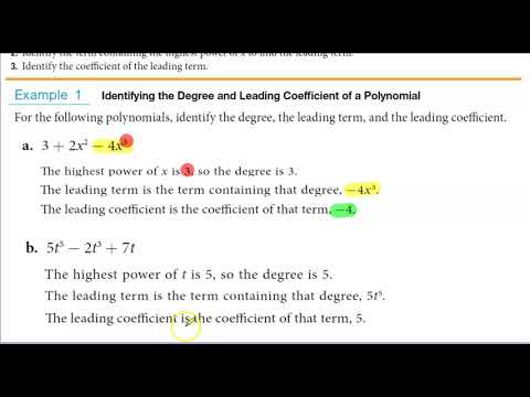 Math 10 1.4 Example 1 Identifying the Degree and Leading Coefficient of a Polynomial
