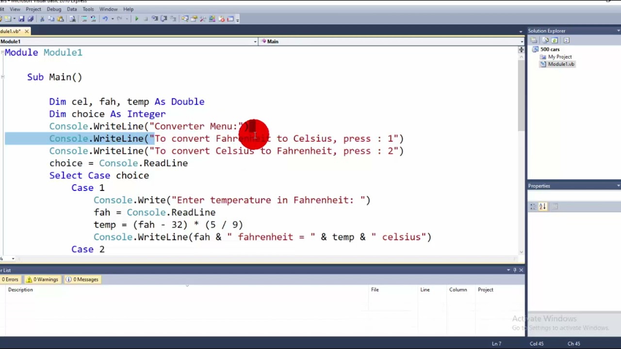 Conversion of temperature visual basic console program for beginners