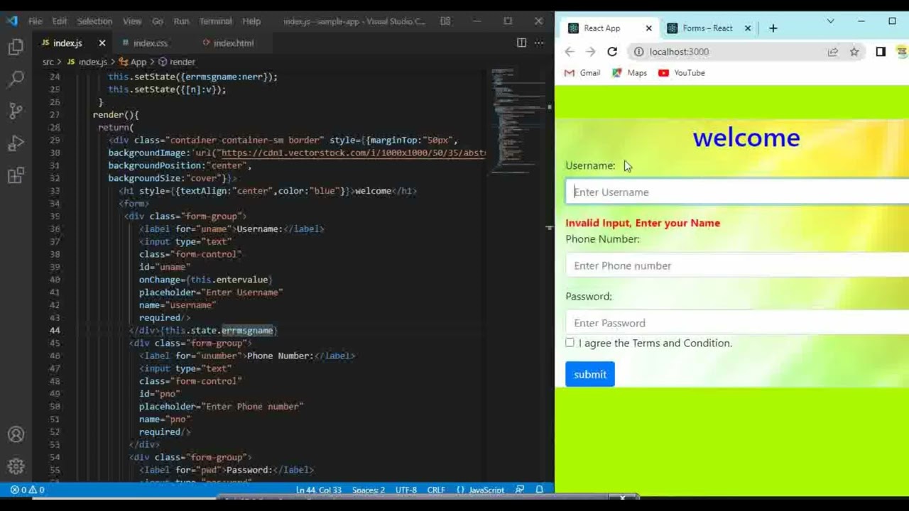 Form Validation using React | React Form validation Tutorial for beginners | Bootstrap React Forms