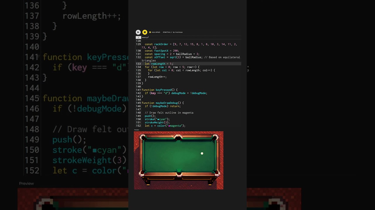 How to code Pool (Pt 8): #p5js #javascript #learncoding #gamedev