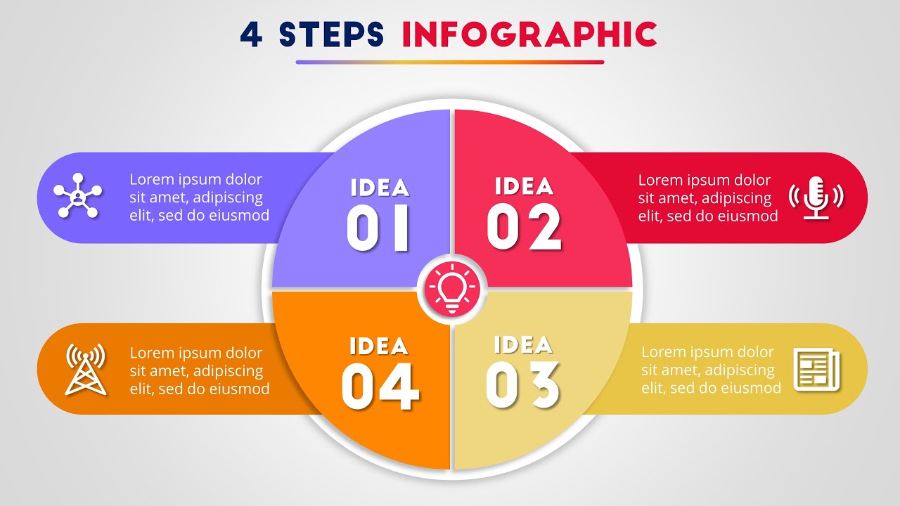 Tutorial 4 steps animated infographic in PowerPoint