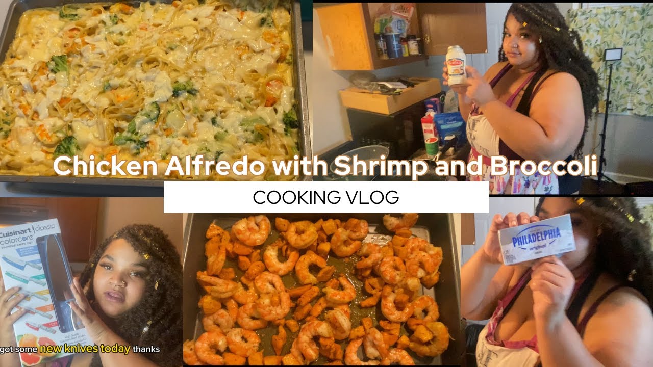 Vlogmas day #3 Chicken Alfredo with shrimp and broccoli