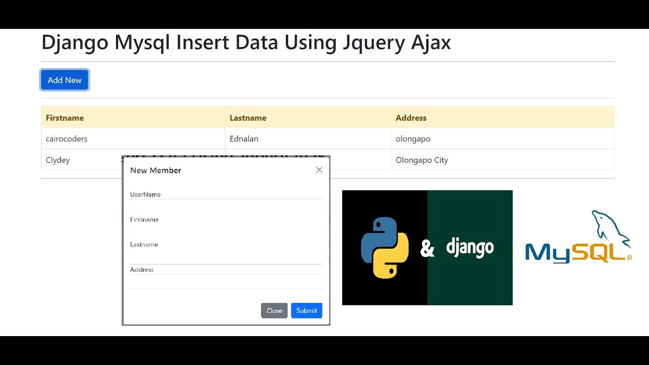 Django Mysql Insert Data Using Jquery Ajax