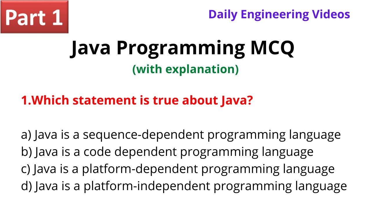 Part-1 Java Programming MCQ | Java mcq questions and answers