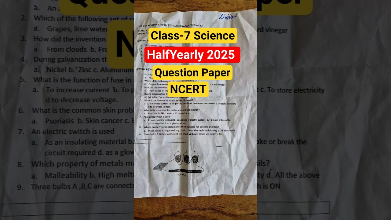 Halfyearly question paper 2025 Science class7 #ncert #kvs #school #tgtpgt  #shorts #youtubeshorts