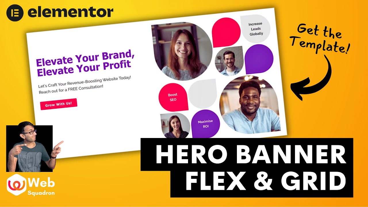 Hero Banner Flex and Grid Team  - Elementor Pro Wordpress Tutorial