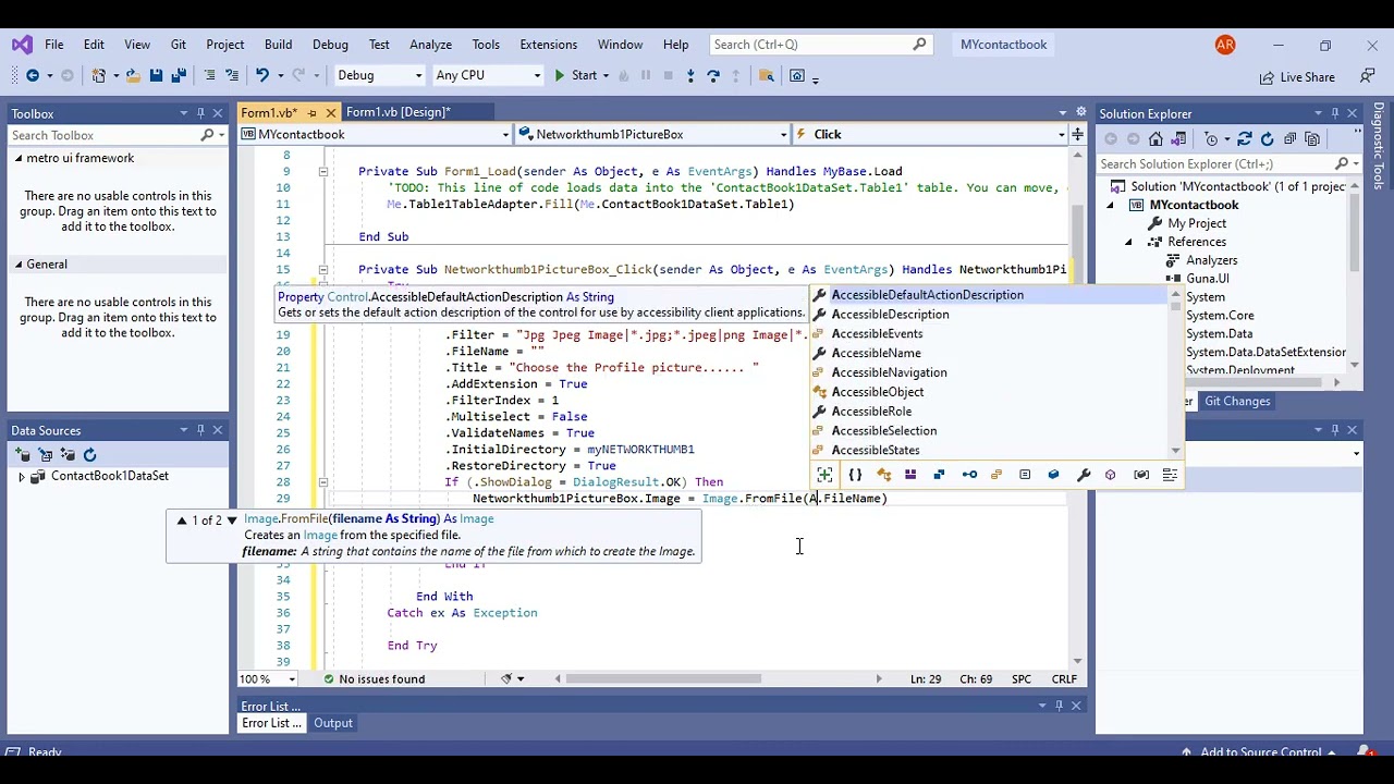 Creating a contact book in vb.net MS access Database