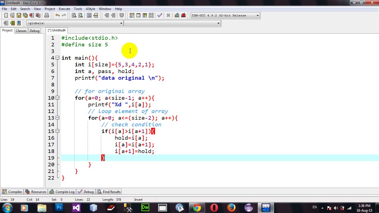 How to Sort Array Number in C DevC++