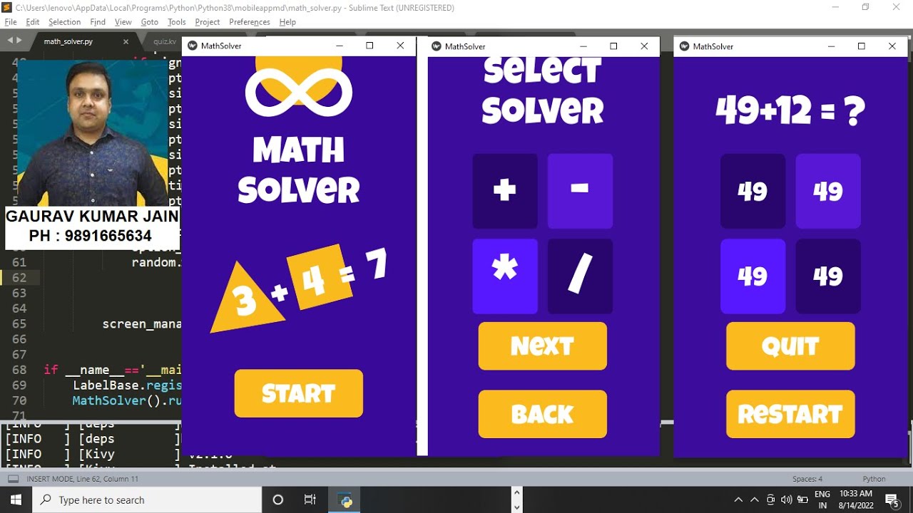 Math Solver App With Python Kivymd | Part-1