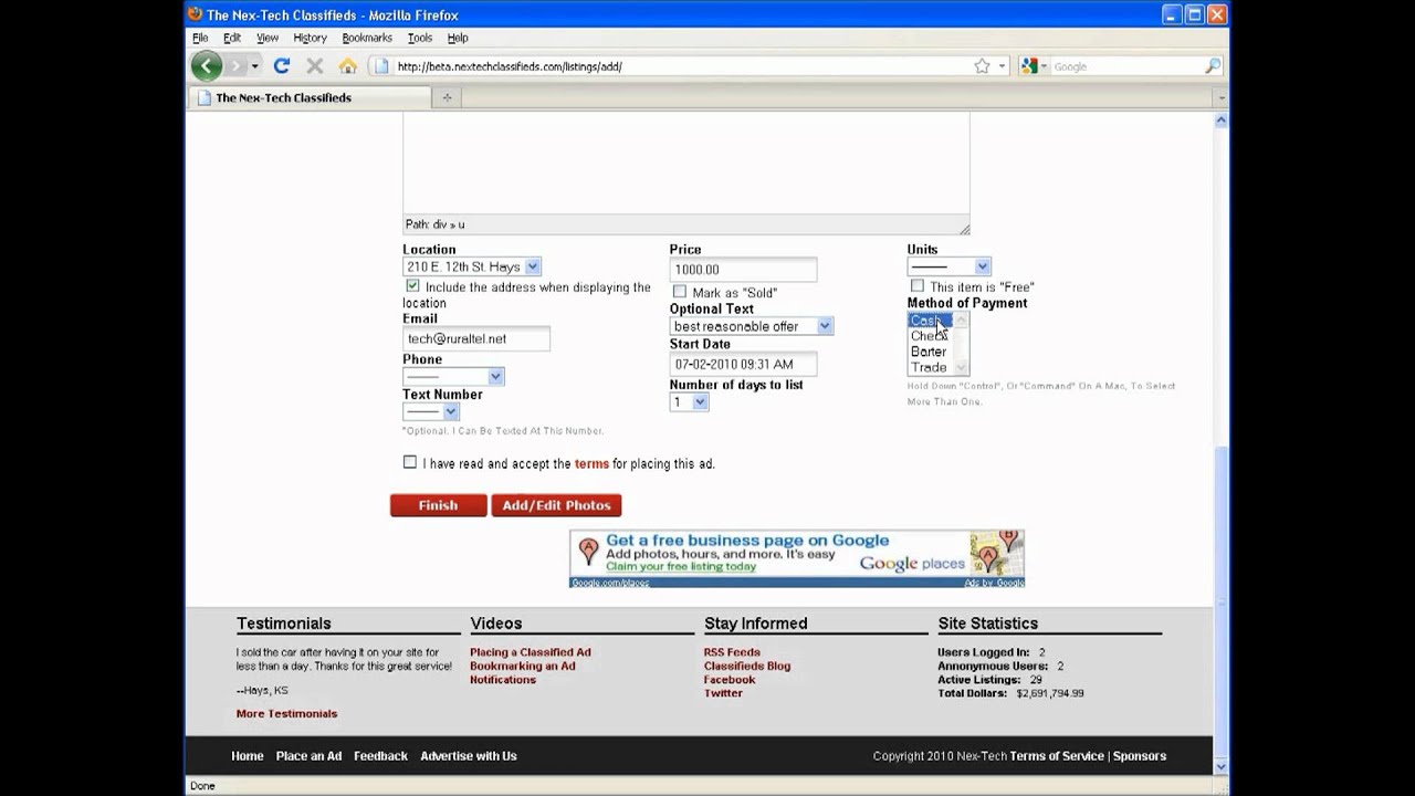 Nex-Tech Classifieds - Placing an Ad