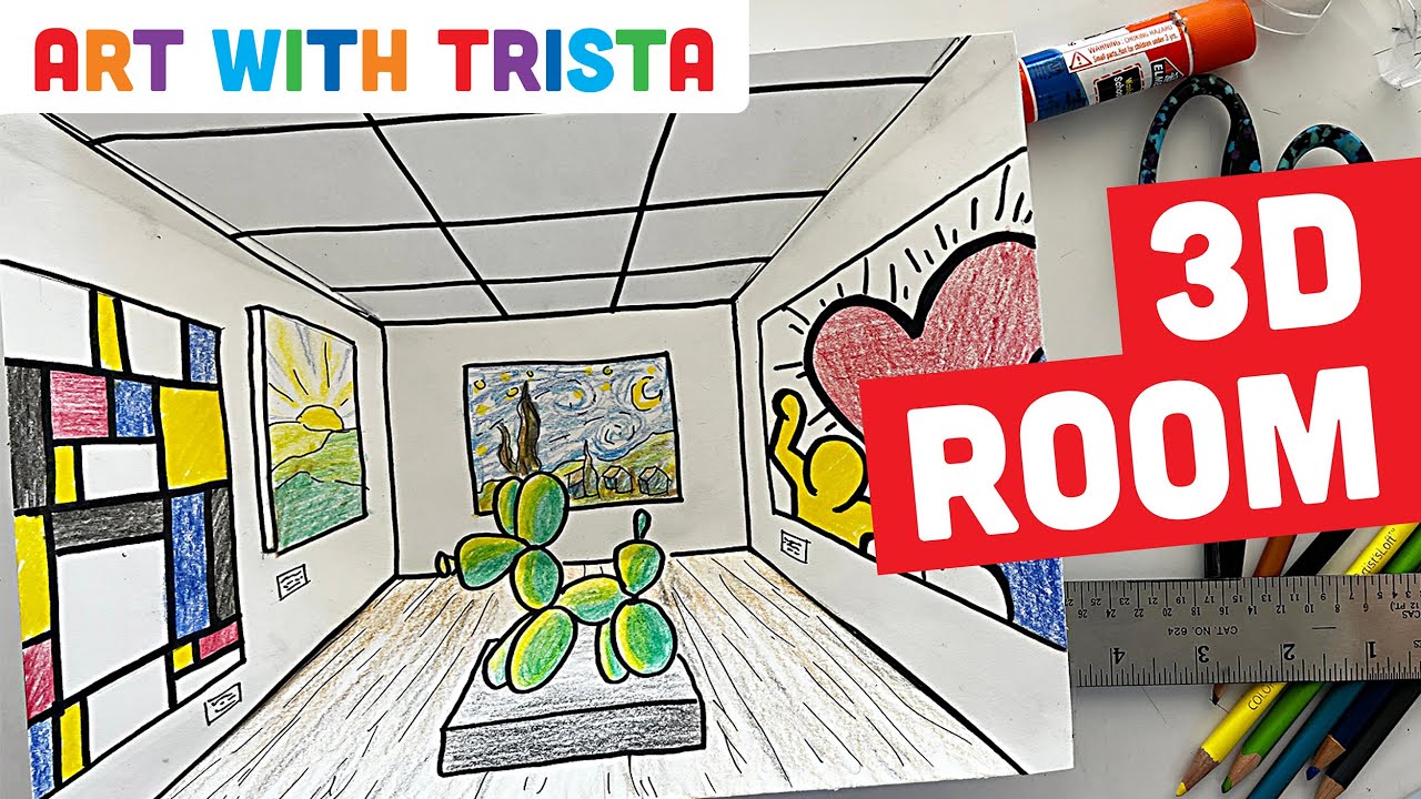 Create an Actual 3D art gallery with 1 Point Perspective Art Tutorial - Art With Trista
