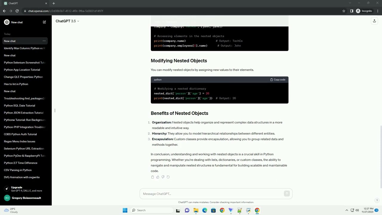 Nested objects in Python