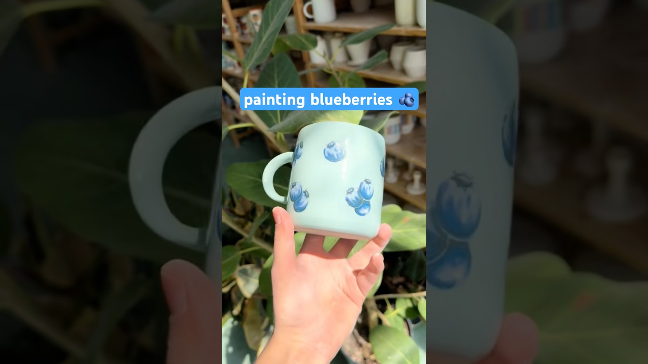 Painting blueberries on dyed clay 💙🩵 #pottery #paintingprocess #ceramicsart #potterystudio