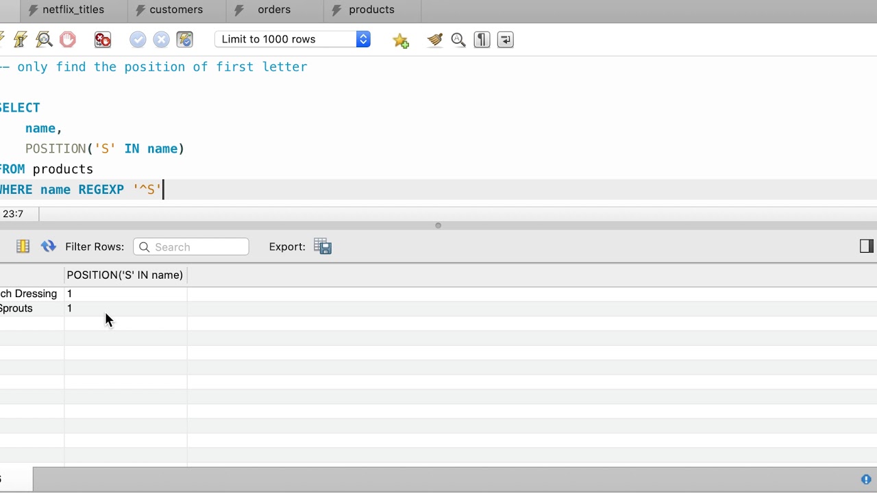 MySQL Practice: POSITION()