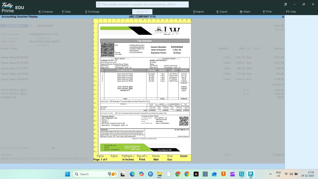 INVOICE FORMAT TallyPrime 7.0 @LearnWell | PROFESSIONAL TallyPrime Invoice Format