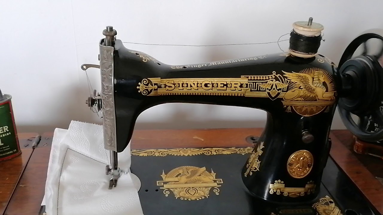 Vintage Singer Sphinx treadle sewing machine demo