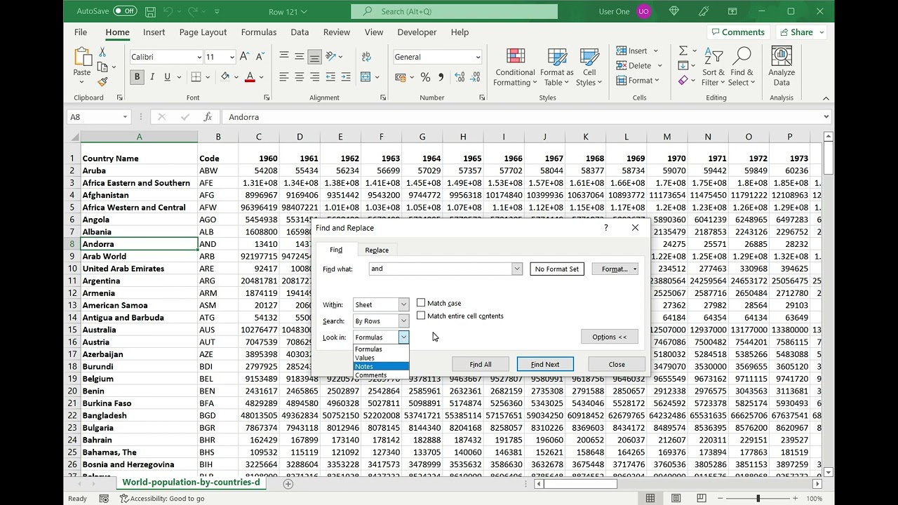 How to search an Excel document