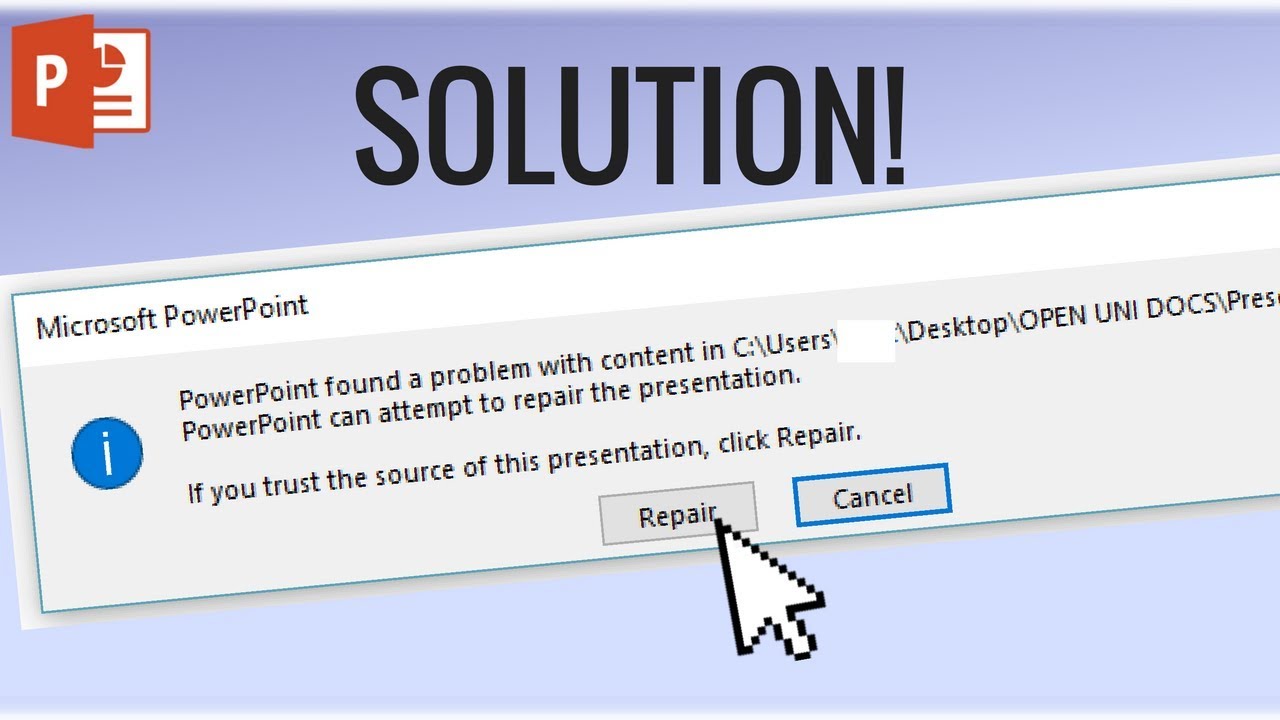 How to solve: PowerPoint found a problem with content in pptx.- Video Tutorial