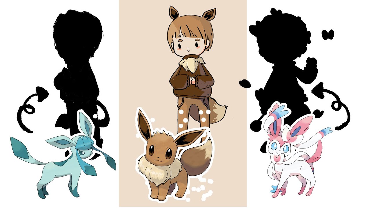 Eeveelution as chibi Boys : Eevee Sylveon Glaceon