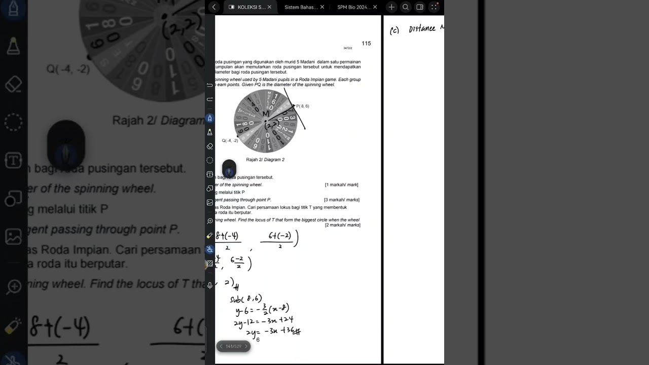 Addmath/Matematik Tambahan SPM TRIAL 2021 Pahang K2 Q3 (Coordinate Geometry)