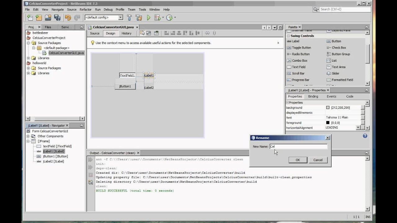 java netbeans gui builder celcius converter