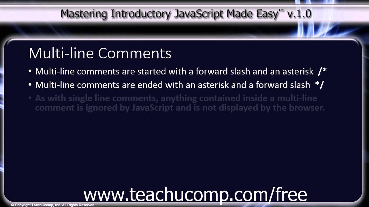 JavaScript Training Tutorial Multi-Line Comments