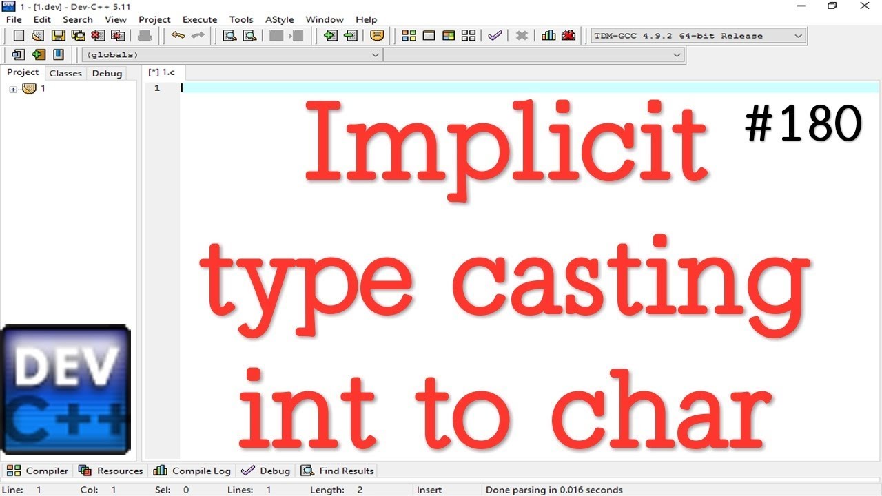 Write a program for show Implicit type casting int to char