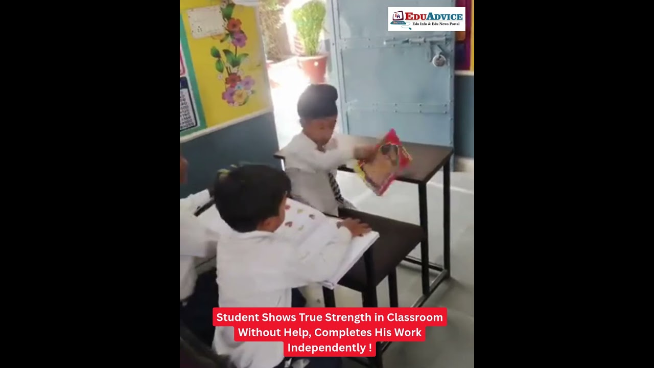 Student setting an example of working independentky, in this rekarkable classroom video.