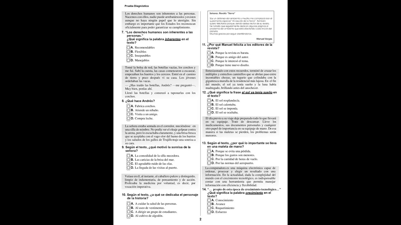 Prueba Diagnóstica 10º Español clei
