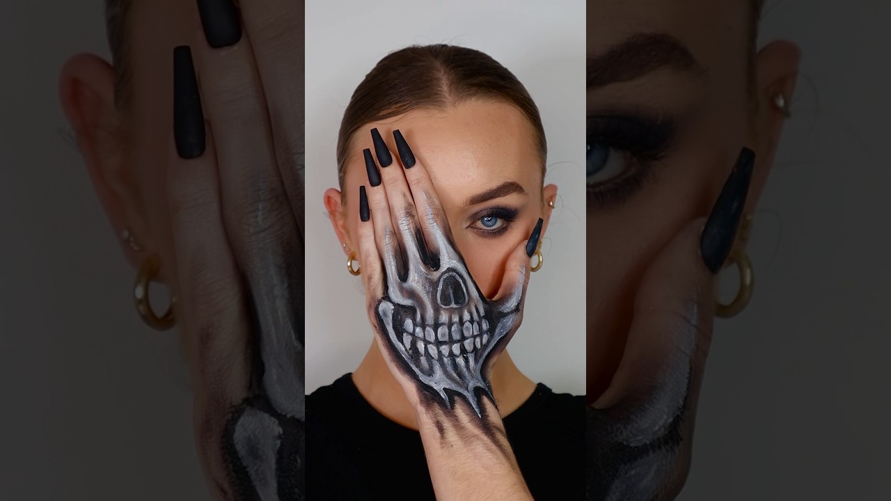 Skull Hand Art Tutorial💀#makeup #makeuptutorial #skullmakeup #halloweenmakeup #halloweeninspo
