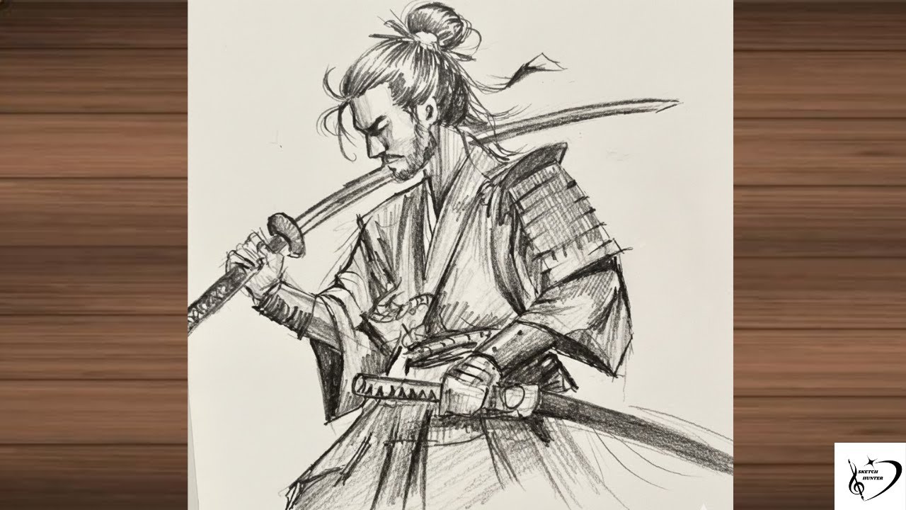 Samurai Warrior Pencil Sketch | Traditional Japanese Sword Drawing | Easy Art Tutorial
