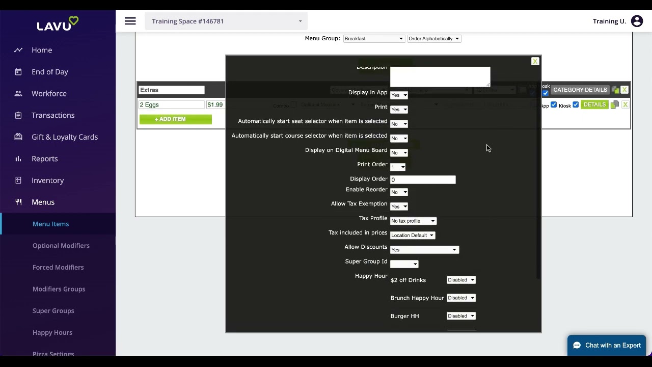 Menu Groups, Categories, Items, and Modifiers