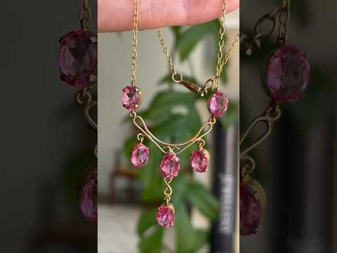 Vintage 9ct Gold Lined Pink Paste Lavalier Necklace #vintagejewelry #vintagenecklace #antiquejewelry
