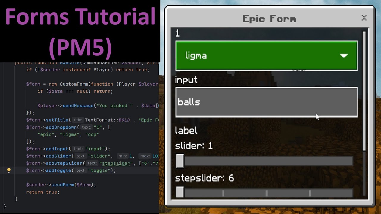 Forms Tutorial (PM5) | Pocketmine Coding Tutorial 3