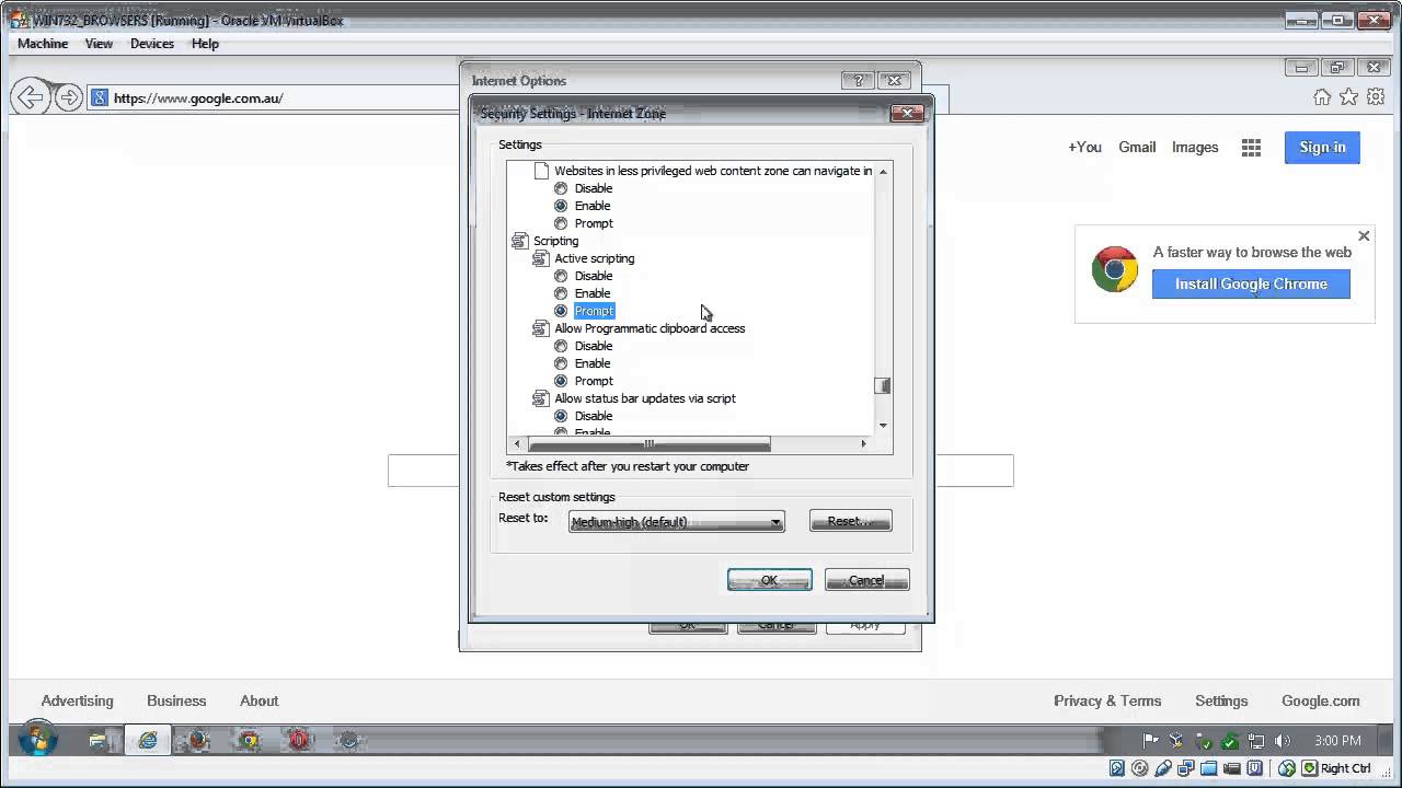 Enable/Disable JavaScript in Internet Explorer