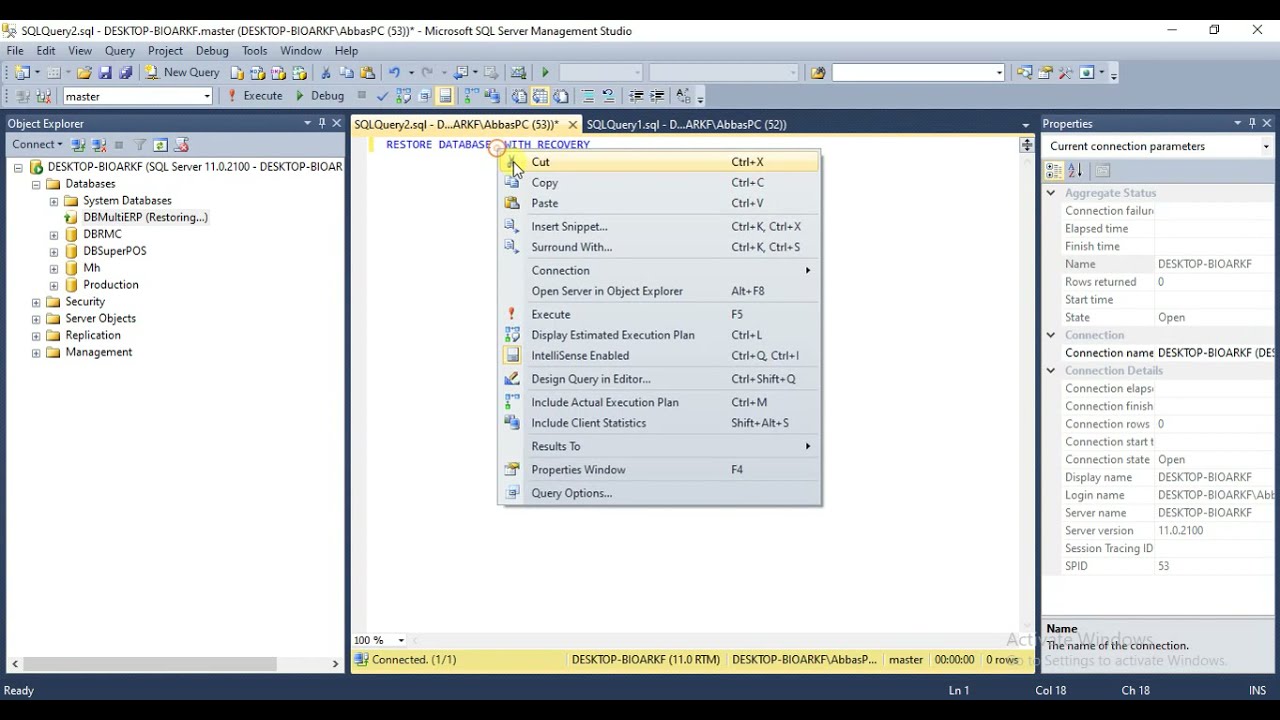 SQL Server Database Stuck in Restoring State || Resolved 100%